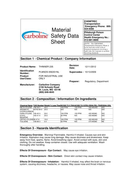 Material Safety Data Sheet - Carboline