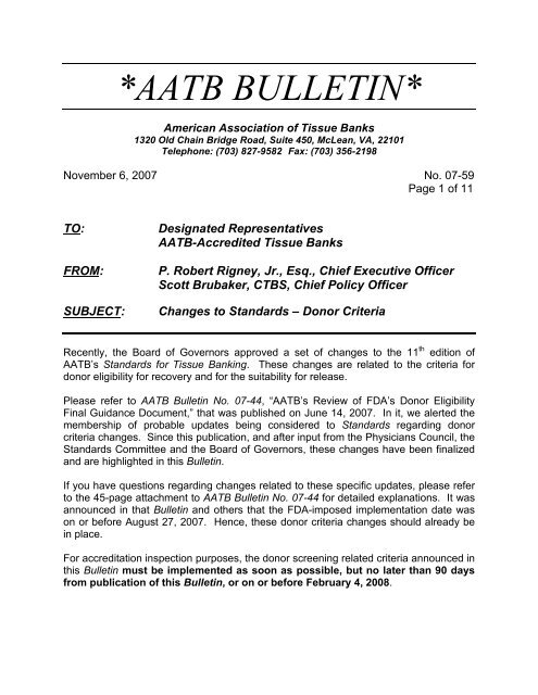 AATB BULLETIN - American Association of Tissue Banks