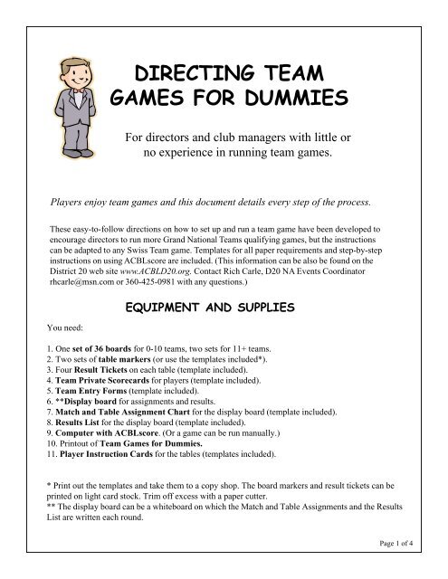 How to run a Team Game - ACBL District 20