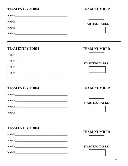 TEAM ENTRY FORM TEAM NUMB