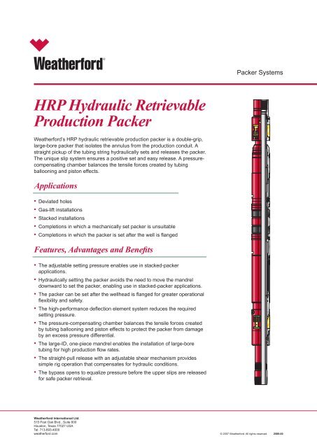 HRP Hydraulic Retrievable Production Packer - Weatherford ...