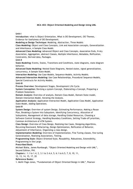 Object Oriented Modeling And Design Using Uml Chalapathi
