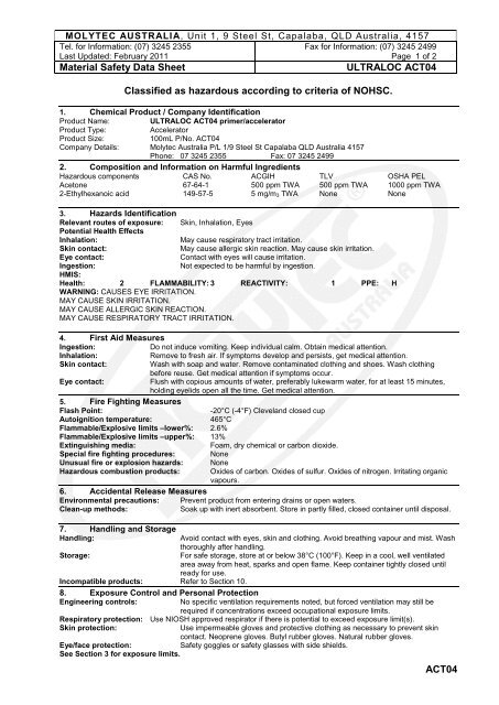 Material Safety Data Sheet ULTRALOC ACT04 ACT04 ... - Molytec