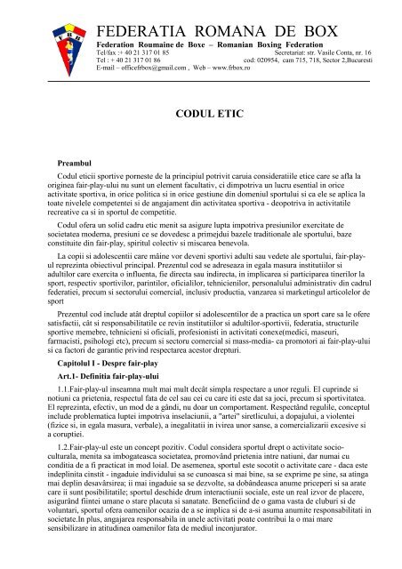 codul etic - Federatia Romana de Box