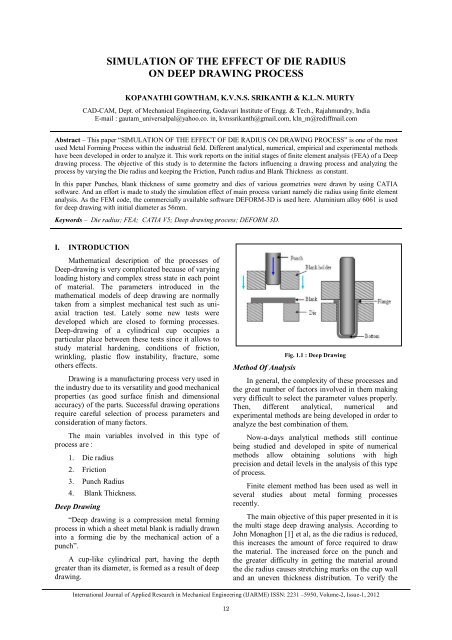Simulation of the effect of DIE Radius on Deep Drawing Process