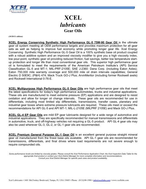 Download Spec Sheet - Xcel Lubricants