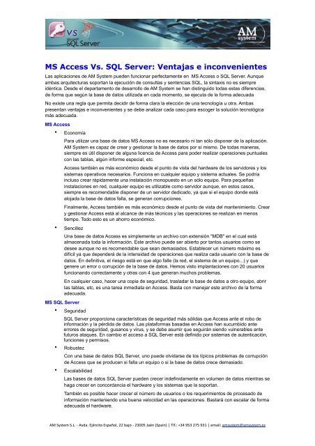 MS Access Vs SQL - AM System