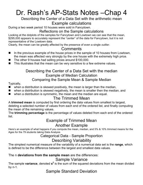 Dr. Rash's AP-Stats Notes â Chap 4 - duPont Manual High School