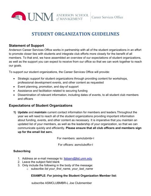 student organization guidelines - University of New Mexico ...