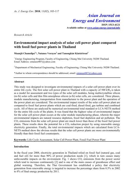 Environmental impact analysis of solar cell power plant