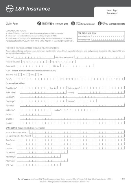 Claim Form - L&T Insurance