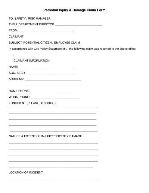 Personal Injury & Damage Claim Form - City of Hopewell