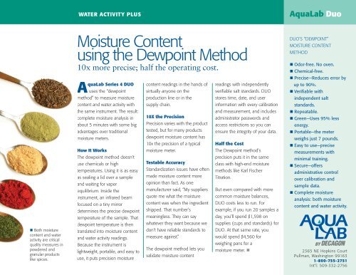 Moisture Content using the Dewpoint Method - AquaLab