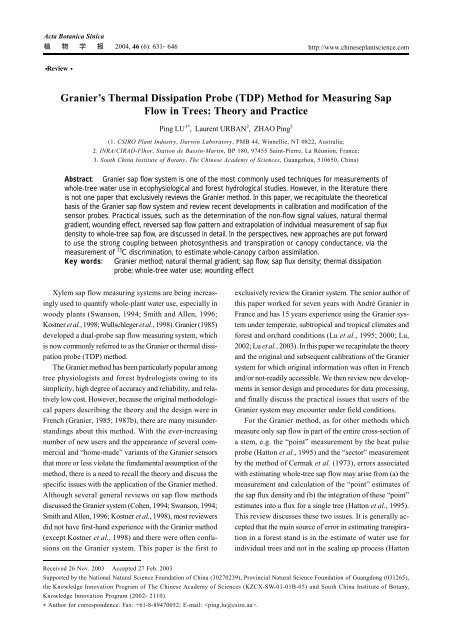 Granier's Thermal Dissipation Probe (TDP) Method for Measuring ...