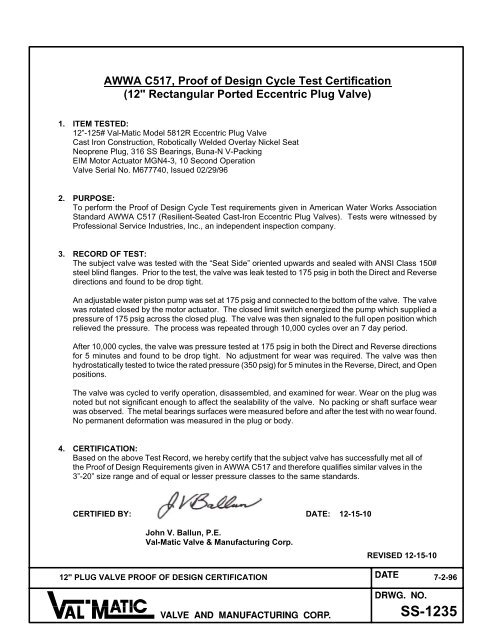 Proof of Design Test Reports - Val-Matic Valve and Manufacturing ...