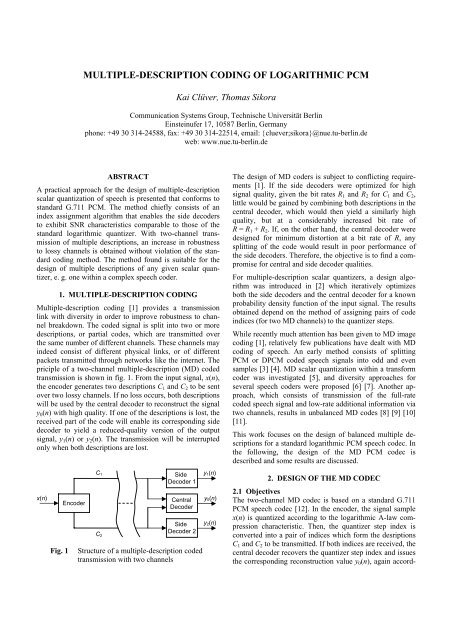 Multiple Description Coding Of Logarithmic Pcm Publications Tu