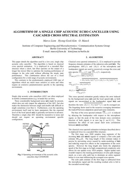 algorithm of a single chip acoustic echo canceller using ... - TU Berlin