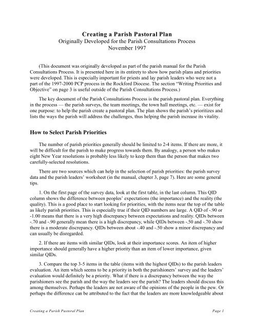 Creating a Parish Pastoral Plan - Diocese of Rockford