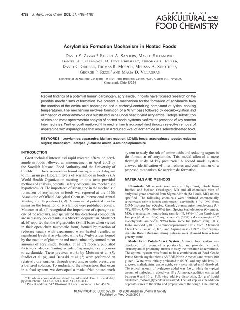 Acrylamide Formation Mechanism in Heated Foods