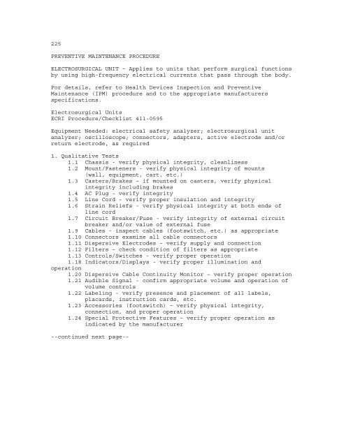 Electrosurgical Unit Performance Testing
