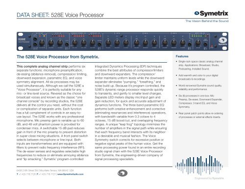DATA SHEET: 528E Voice Processor - Symetrix