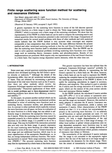Finite range scattering wave function method for scattering and ...