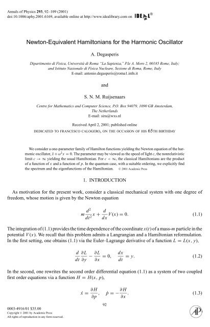 Newton-Equivalent Hamiltonians for the Harmonic Oscillator