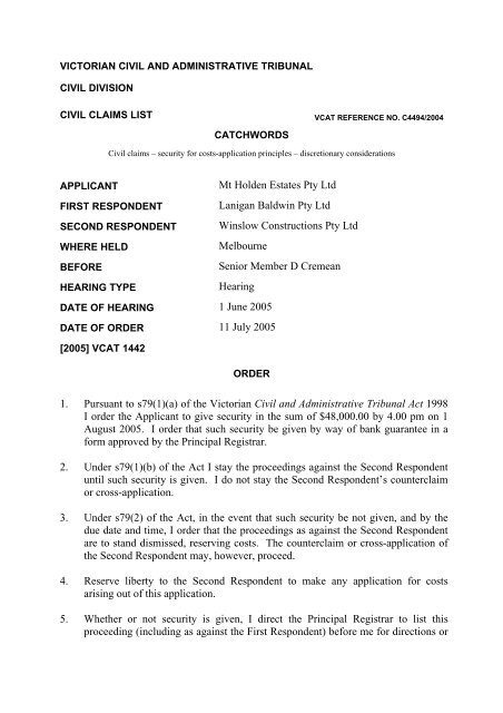 VICTORIAN CIVIL AND ADMINISTRATIVE TRIBUNAL