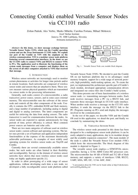 Connecting Contiki enabled Versatile Sensor ... - SensorLab - IJS