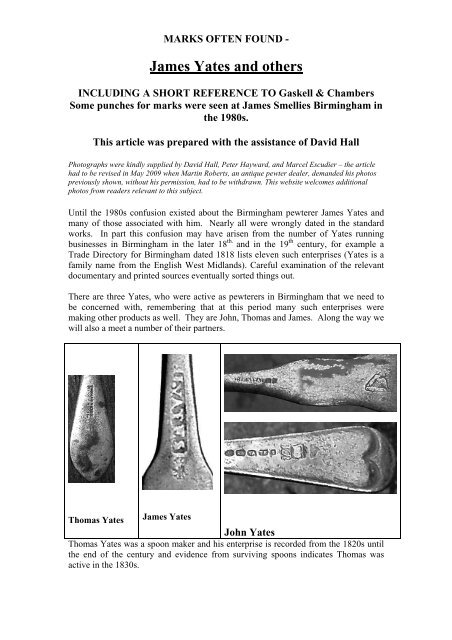 James Yates and others - PewterBank