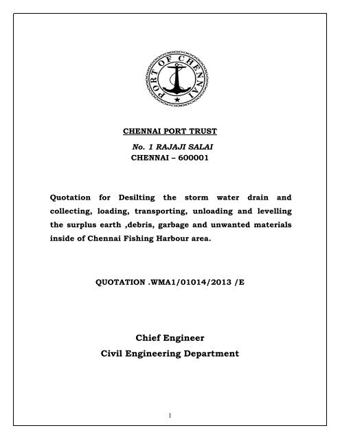 Chief Engineer Civil Engineering Department - Port of Chennai