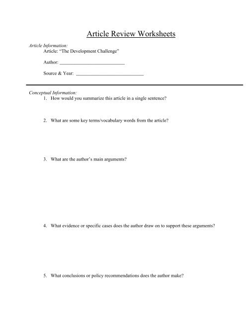 Article Analysis Worksheet