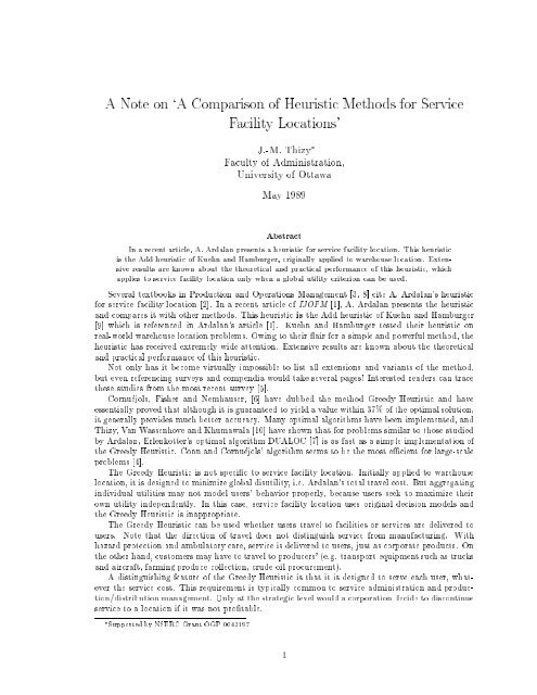 A Comparison of Heuristic Methods for Service Facility Locations