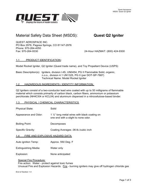 MSDS - Quest Aerospace