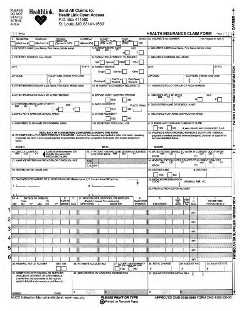 HealthLink Health Insurance Claim Form