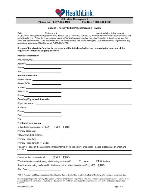 Speech Therapy Initial Evaluation - HealthLink