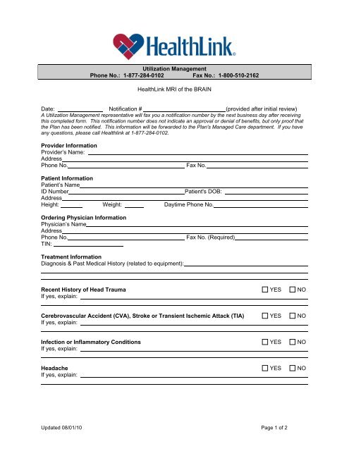 Utilization Management Phone No.: 1-877-284-0102 ... - HealthLink