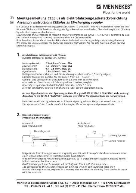 Montageanleitung CEEplus als Elektrofahrzeug ... - Mennekes