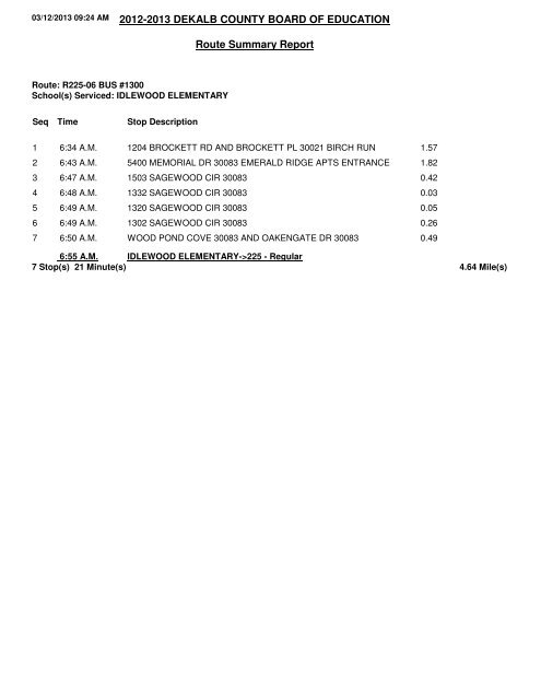 Morning Bus Routes - Dekalb County School System