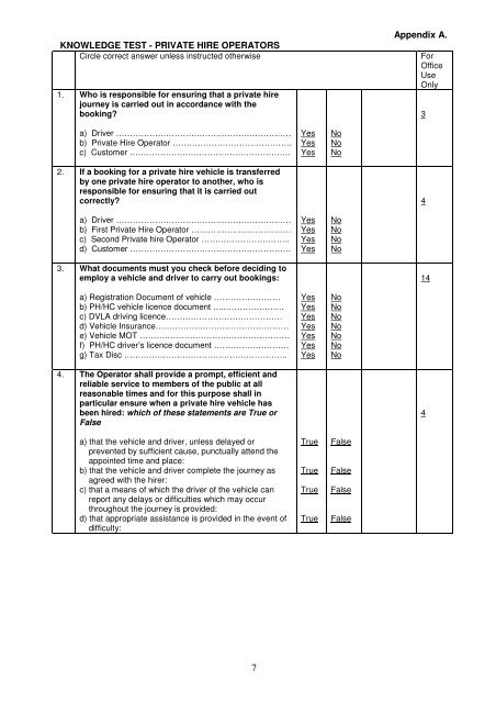 Appendix A - Examples of an Operator' Knowledge test - Waveney ...