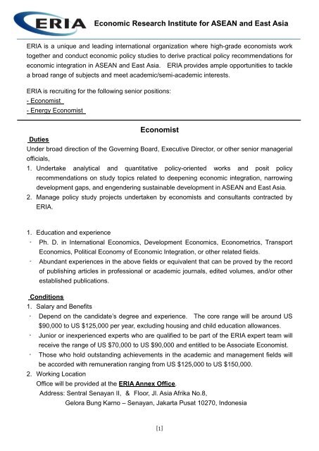 Economic Research Institute for ASEAN and East Asia ... - ERIA Economic Research Institute for ASEAN and East Asia ... - ERIA
