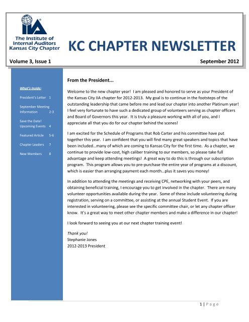 KC CHAPTER NEWSLETTER - The Institute of Internal Auditors