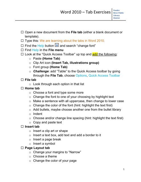 Word 2010 â Tab Exercises