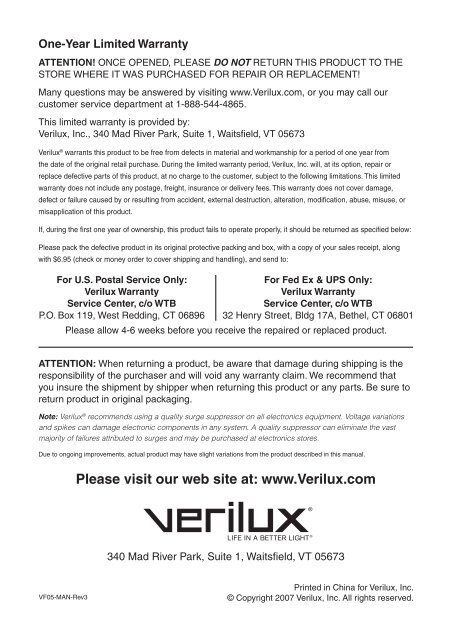 VF05 - Verilux, Inc.