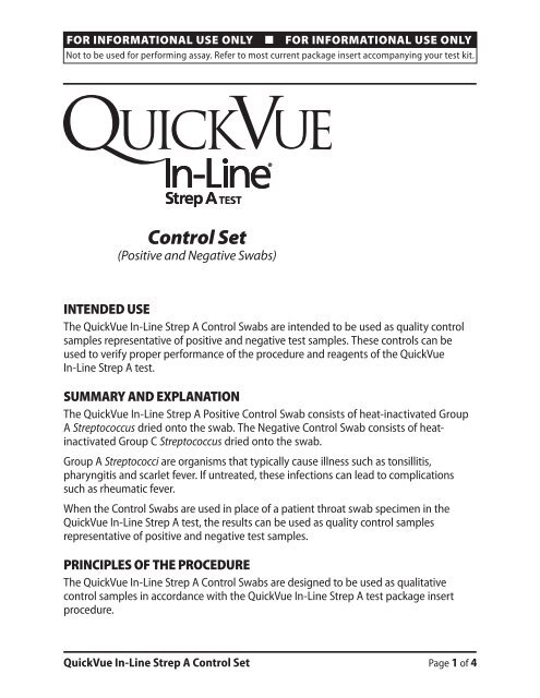 QuickVue In-Line Strep A Control Set - Quidel Corporation