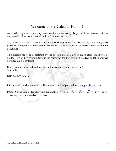 Trig Pre Calculus Honors