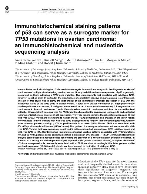 Immunohistochemical staining patterns of p53 can ... - BPA Pathology