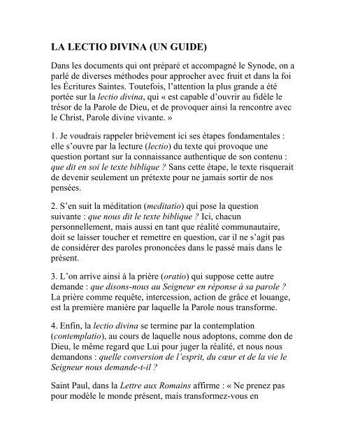 Le guide de Lectio divina