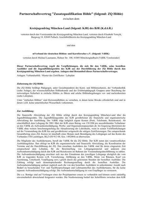 Partnerschaftsvertrag â Zusatzqualifikation HÃ¶hleâ (folgend ... - VdHK