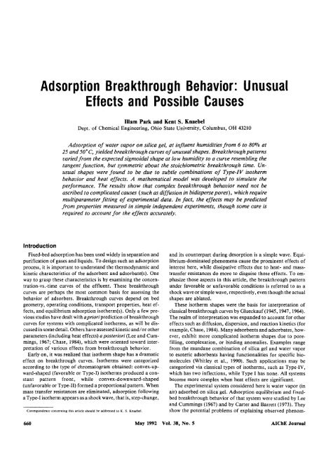 Adsorption Breakthrough Behavior: Unusual Effects and ... - UCLA
